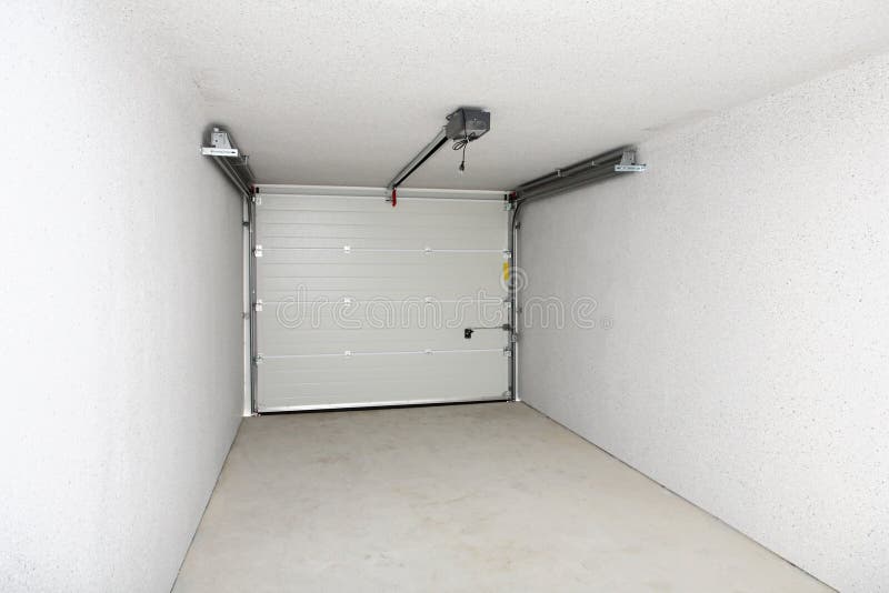 Empty Parking Garage, Warehouse Interior with Large White Gates and ...