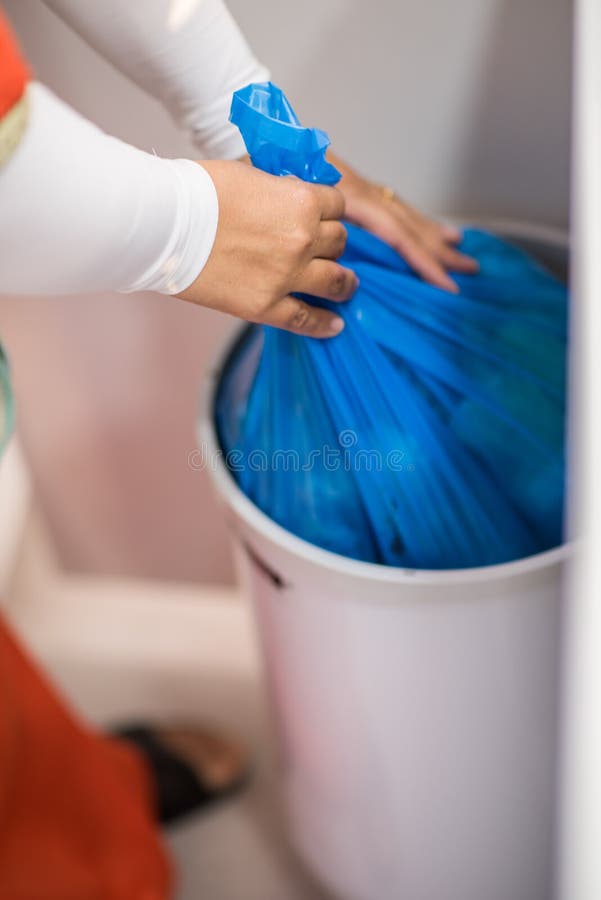 Empty Garbage in the Kitchen , Blue Trash Stock Photo - Image of middle ...