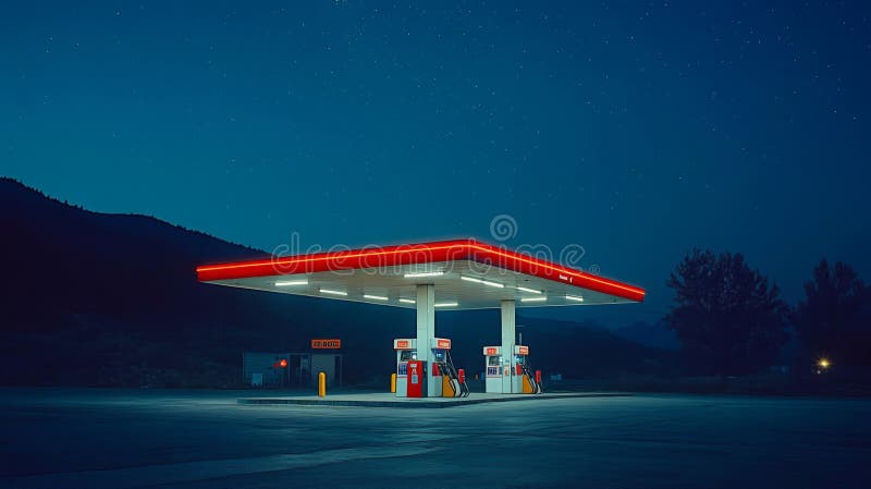 Empty Gas Station at Night Under Starry Sky Stock Illustration ...