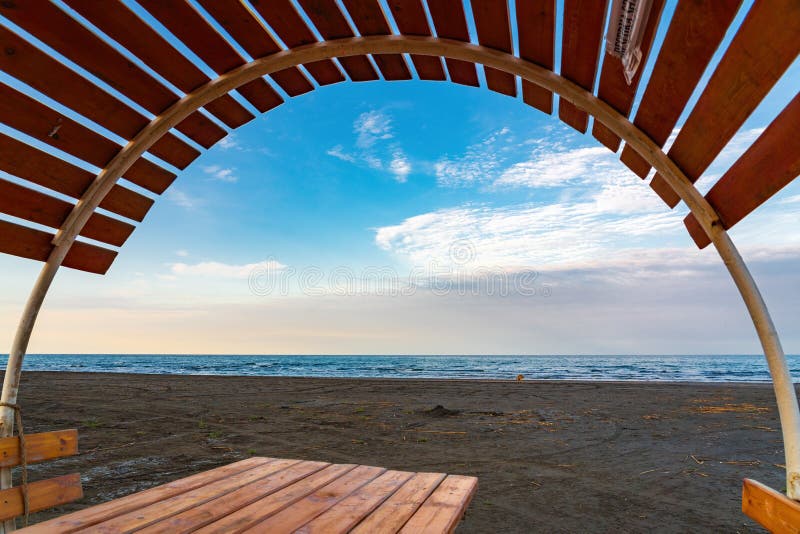Empty Gazebo on the Beach Outside the Tourist Season. Summer End Stock ...