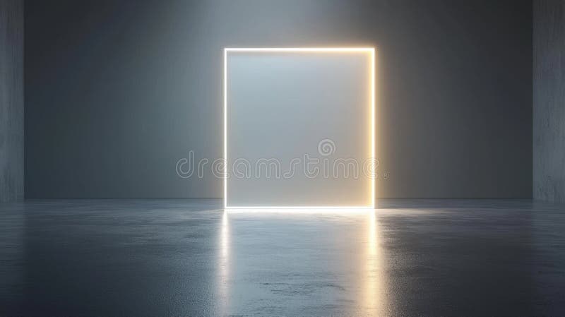 Empty Geometric Frame Square Concrete Room Featuring a Bright, Glowing ...