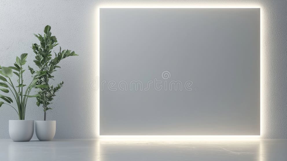 Empty Geometric Frame Square Concrete Room Featuring a Bright, Glowing ...