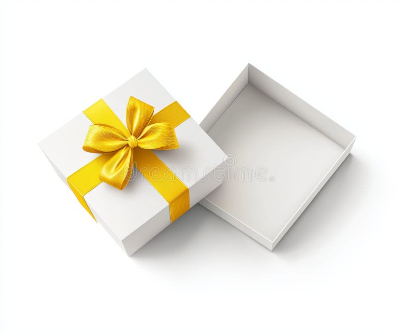 Empty Gift Box with Yellow Ribbon Isolated on White Background for Gift ...