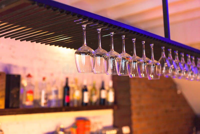 Empty Glass on a Bar in Night Club Stock Image - Image of leisure ...