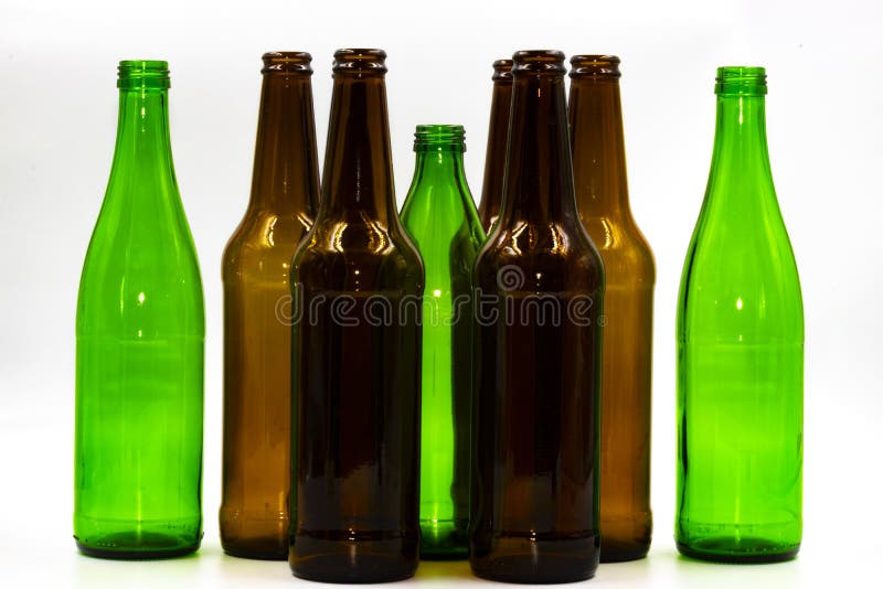 Empty Glass Bottles on a White Background Stock Photo - Image of liquid ...