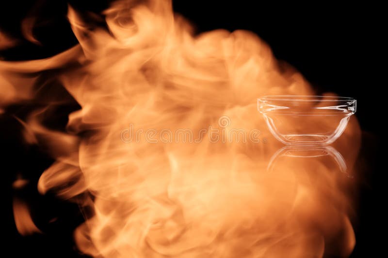 Empty Glass Bowl in the Fire Flames. Stock Image - Image of classic ...