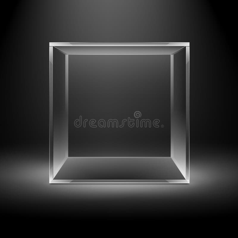 Empty Glass Box Cube on Black Background Stock Vector - Illustration of ...