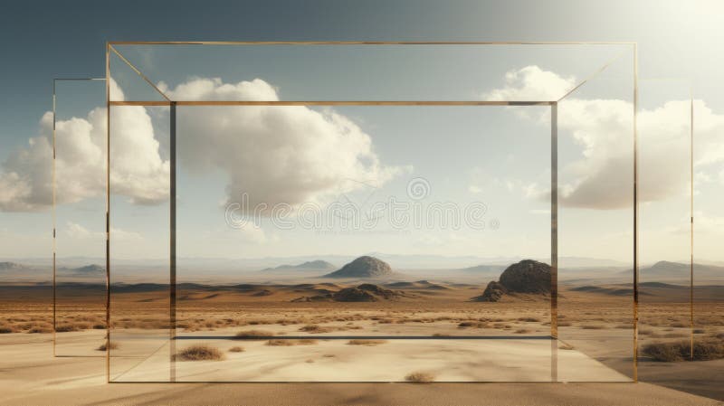 An Empty Glass Box in the Middle of a Desert Stock Illustration ...