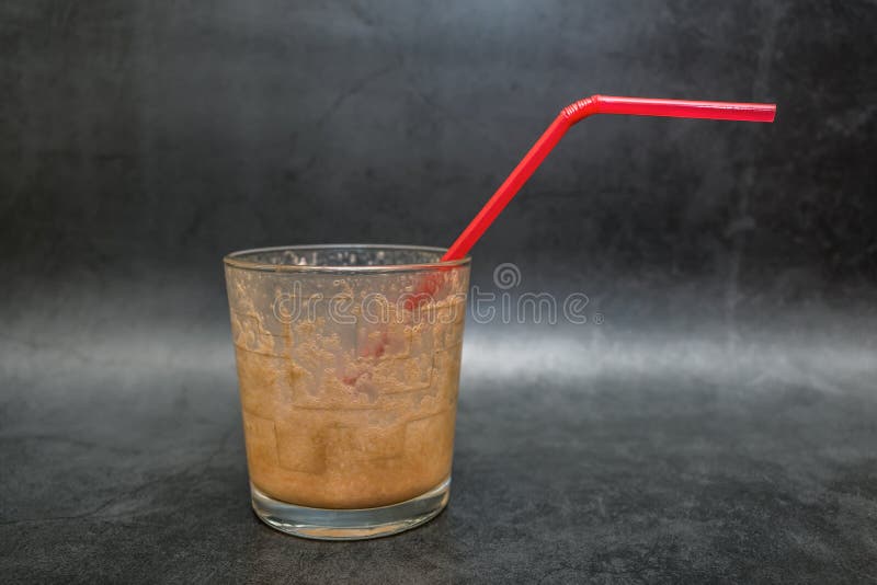 Empty Glass with Chocolate-flavored Milkshake Straw Stock Photo - Image ...