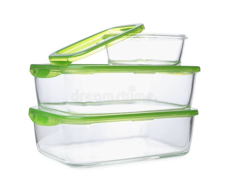 Empty Glass Containers for Food on White Background Stock Image - Image ...