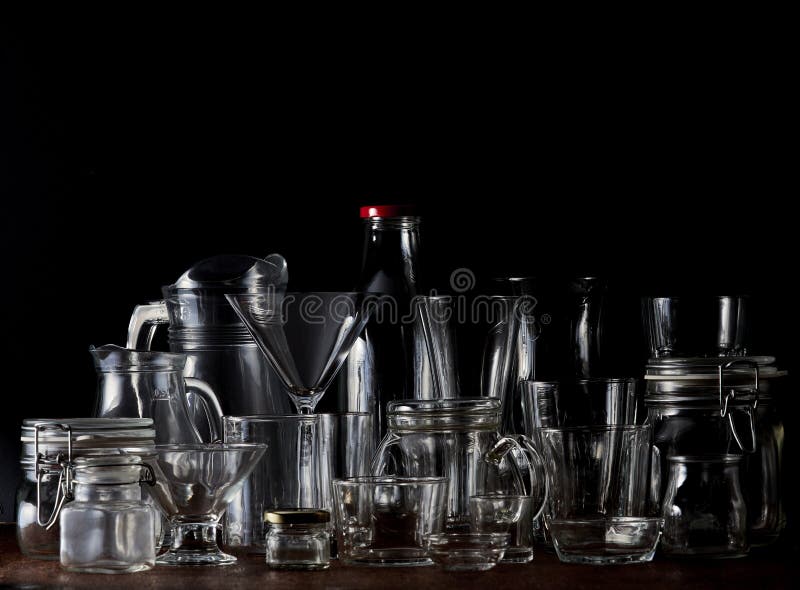 Empty glass containers stock photo. Image of beverage - 195340516