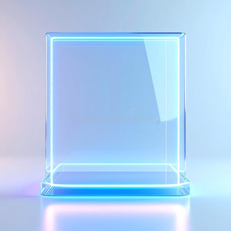Empty Glass Cube with Neon Blue Light Stock Illustration - Illustration ...