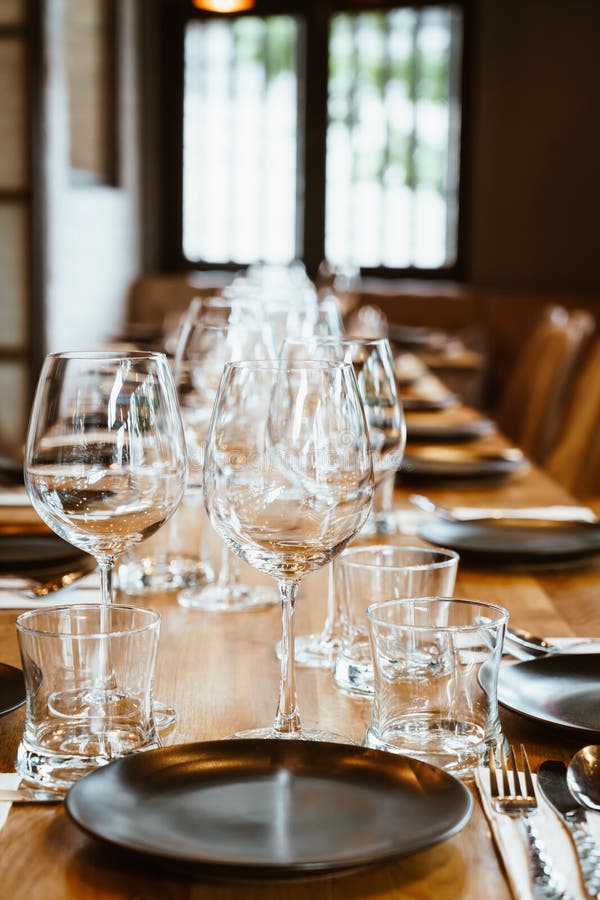 Empty Glass on Dining Table Set Stock Photo - Image of wine, dishware ...