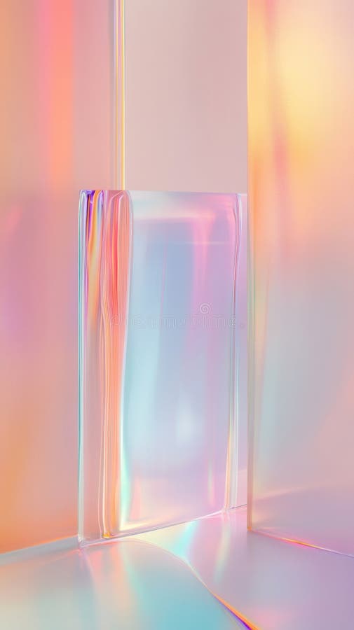 Empty Glass Display Case with Iridescent Pastel a and Light Refractions ...