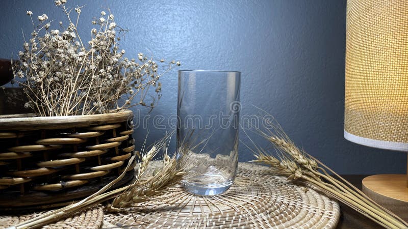 Empty Glass with Dry Flower on Table, Empty Glass Stock Image - Image ...