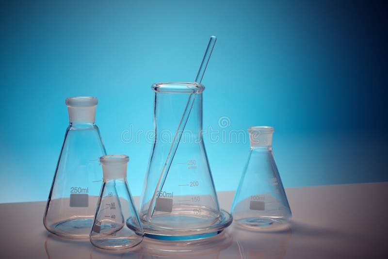 Empty Glass Flasks Placed in a Laboratory Table Stock Image - Image of ...