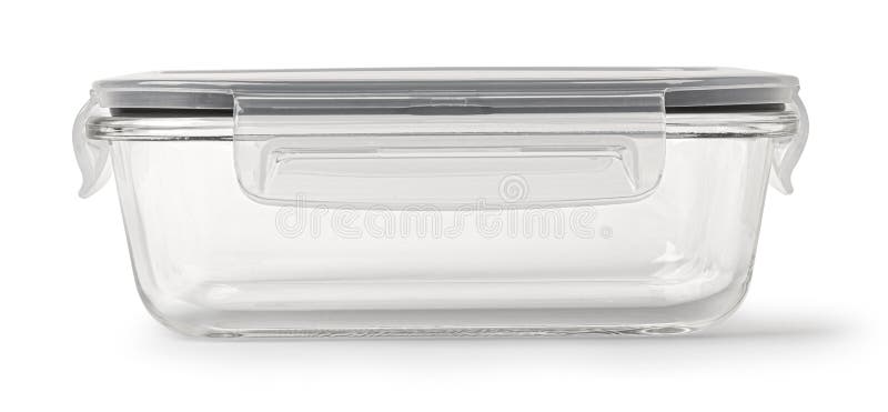 Empty Glass Food Container with Lid and Locking Clips Isolated on White ...