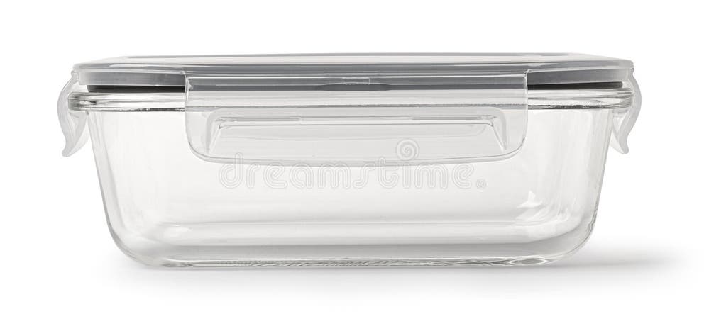 Empty Glass Food Container with Lid and Locking Clips Isolated on White ...