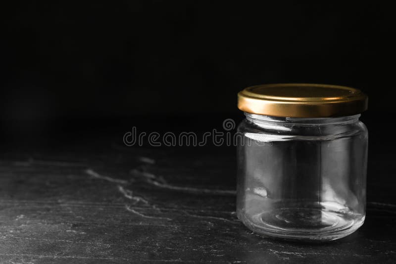 Empty Glass Jar on Black Table, Space for Text Stock Image - Image of ...