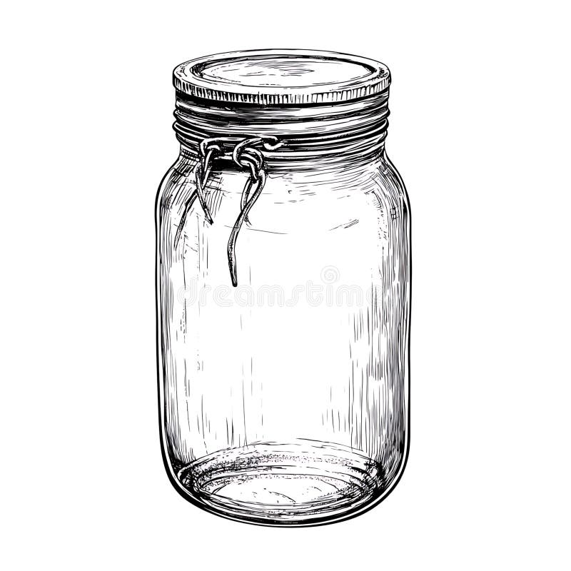 Empty Glass Jar with Lid, Hand-drawn Illustration Stock Illustration ...