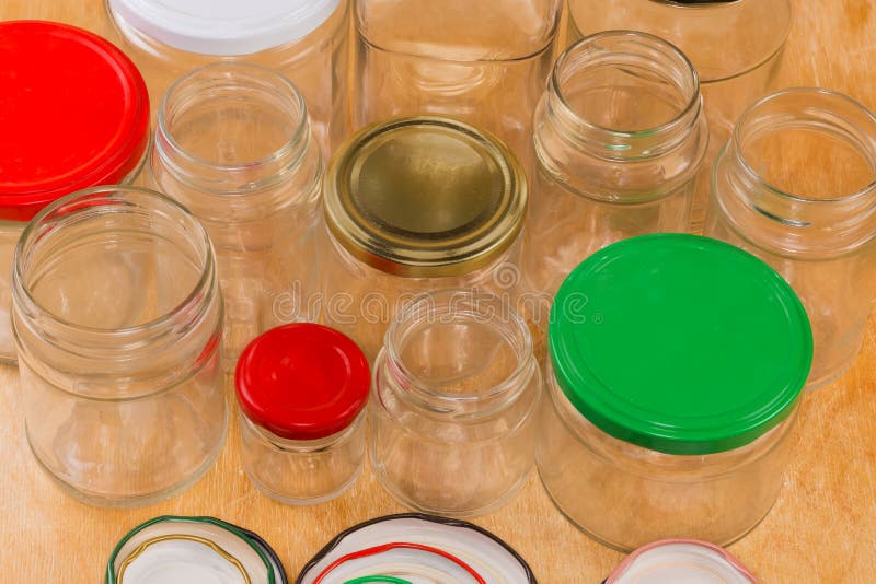 Empty Glass Jars Different Sizes with Appropriate Lids for Them Stock ...