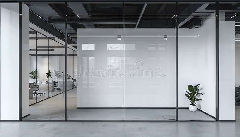 Empty Glass Office Wall for Logo Mockup Making Stock Illustration ...