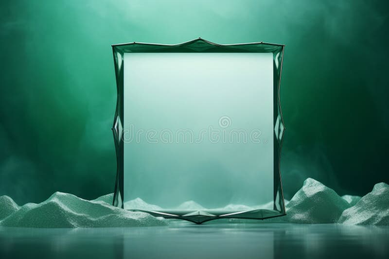 Empty Glass Photo Frame Border on a Tranquil Ocean Background Stock ...