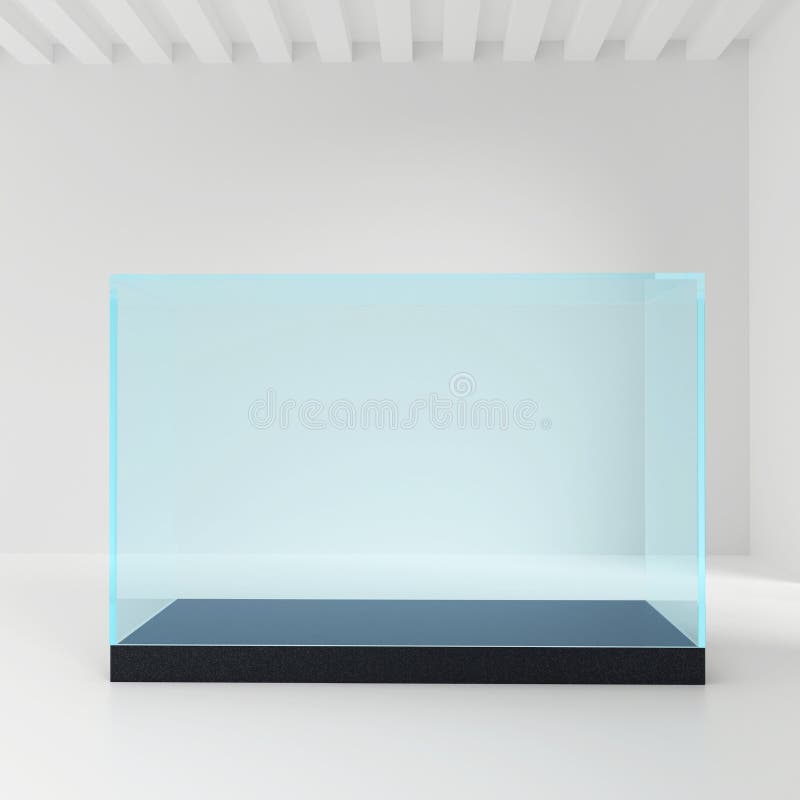 Empty Glass Showcase in Cube Shape for Presentation on White Stock ...