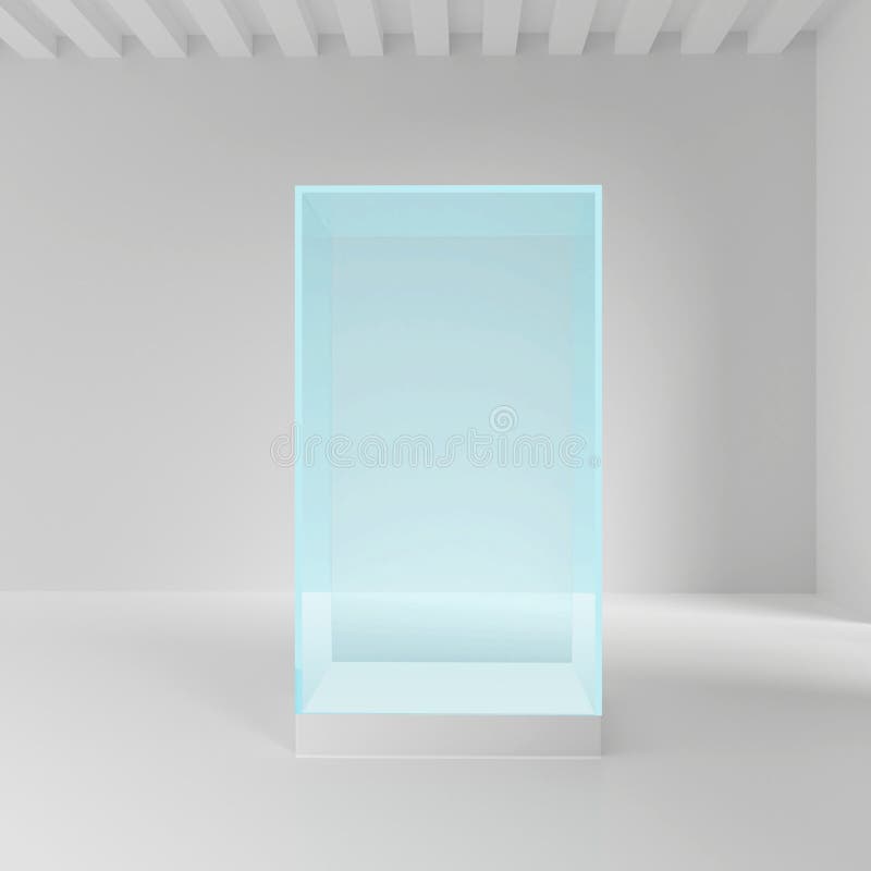 Empty Glass Showcase in Cube Shape for Presentation on White Stock ...