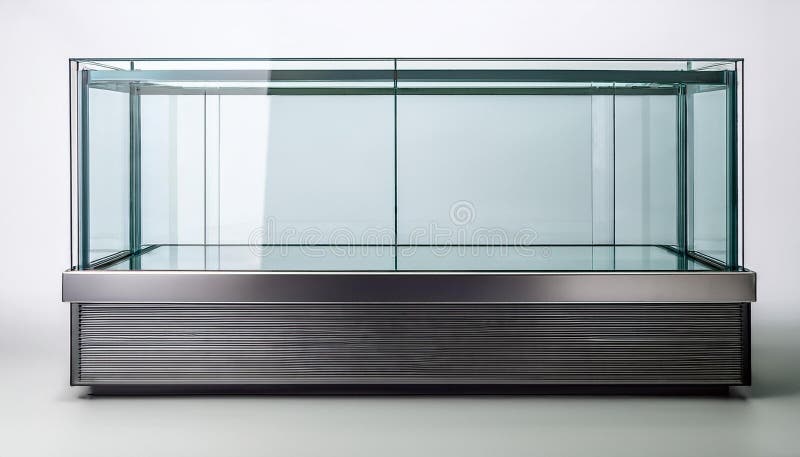 Empty Glass Showcase with a Metallic Base on a White Background. 3D ...
