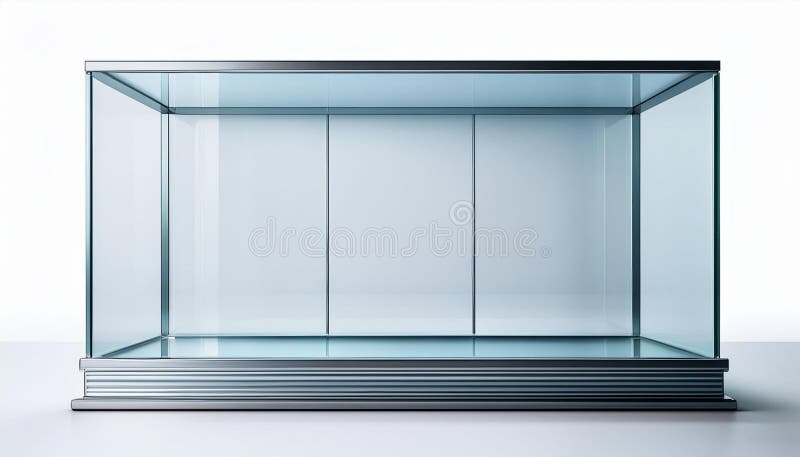 Empty Glass Showcase with a Metallic Base on a White Background. 3D ...