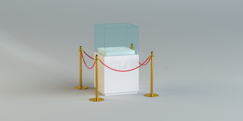 Empty Glass Showcase with Rope Barrier Stock Illustration ...