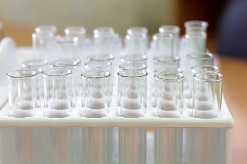 Empty Glass Test Tubes in White Plastic Rack Stock Image - Image of ...