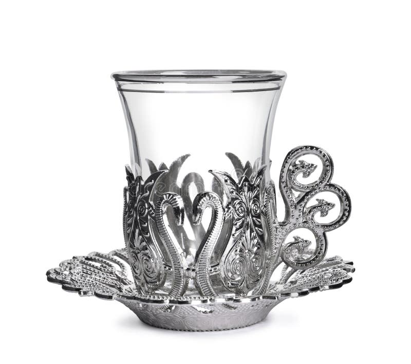 Empty Glass for Traditional Turkish Tea with Vintage Holder Isolated on ...