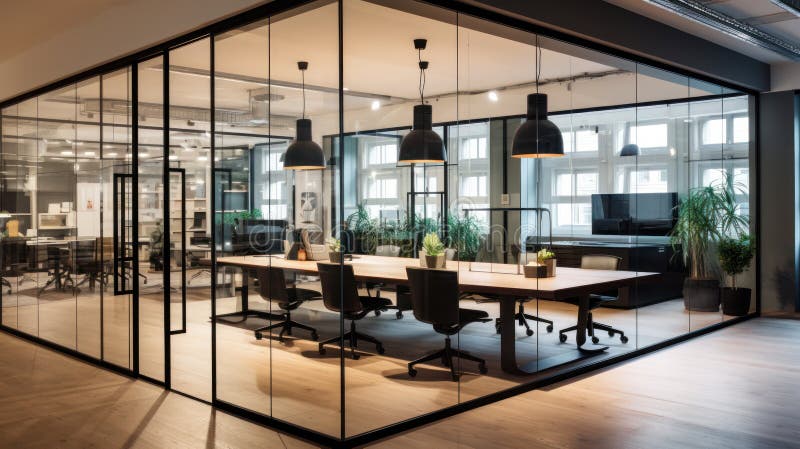 Empty Glass, Transparent Meeting Room in Open Office Interior Stock ...