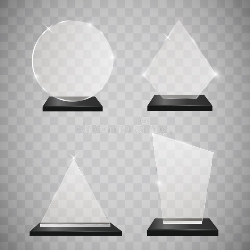 Empty Glass Trophy Awards Set. Glossy Transparent Trophy for Award ...