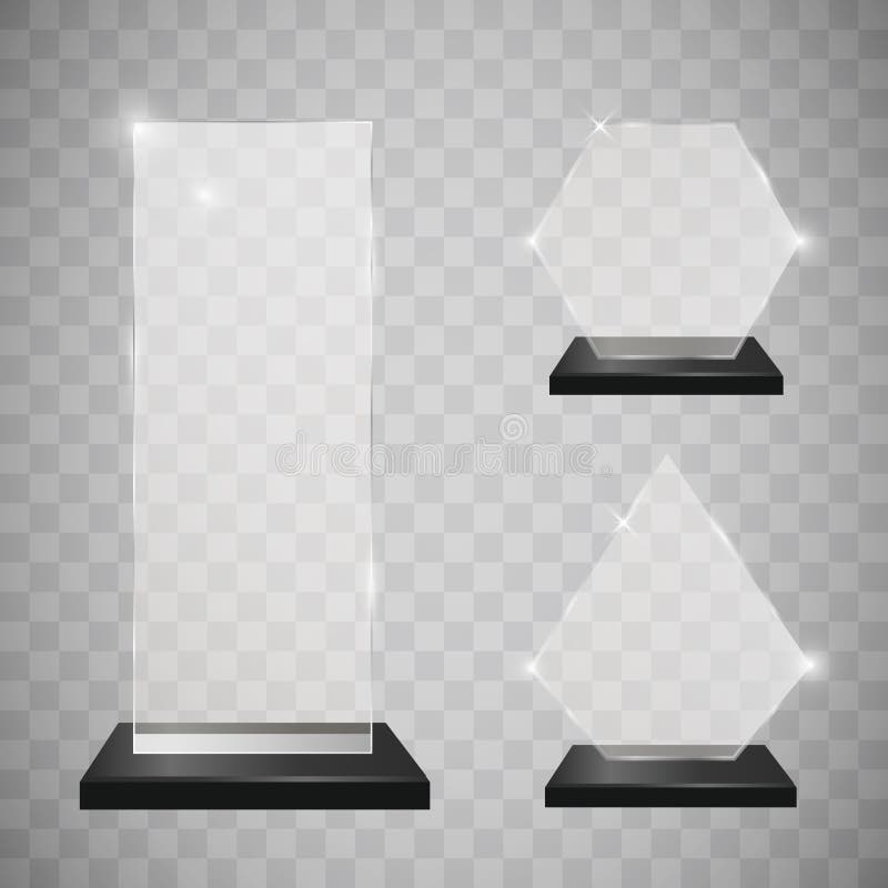 Empty Glass Trophy Awards Set. Glossy Transparent Trophy for Award ...