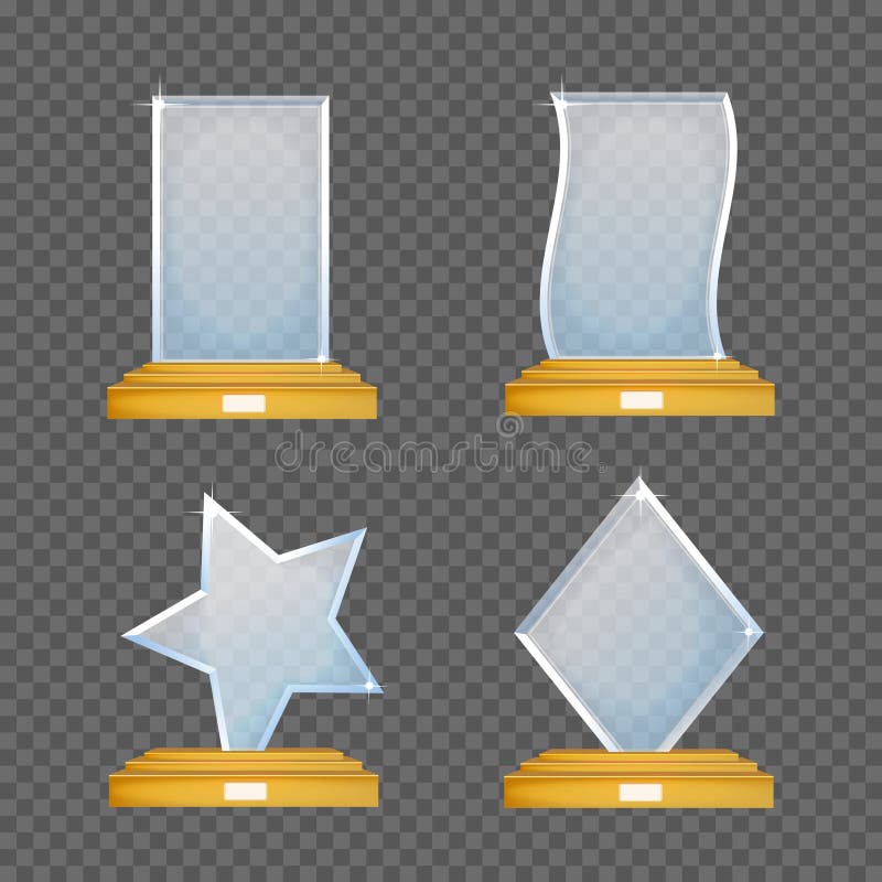 Empty Glass Trophy Awards Vector Set. Glossy Transparent Prizes for ...