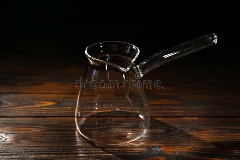 Empty Glass Turkish Coffee Pot on Wooden Table Stock Image - Image of ...