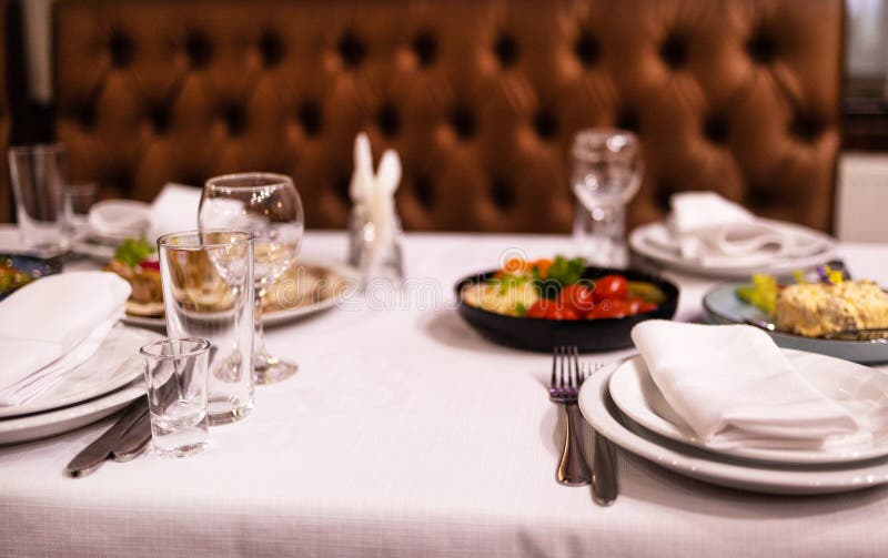 Table Setting with Snacks, Fine Restaurant Dinner Table Place Setting ...