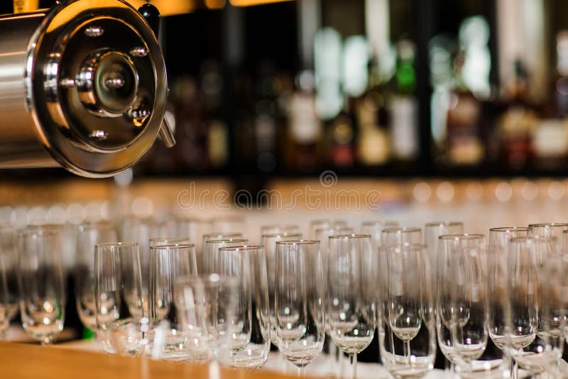 Empty Glasses Set with Tissues and Red Rose in the Restaurant Stock ...