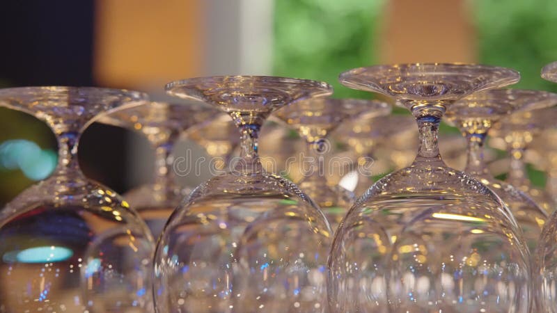 Empty Glasses Stand in Rows on the Bar Counter Stock Video - Video of ...
