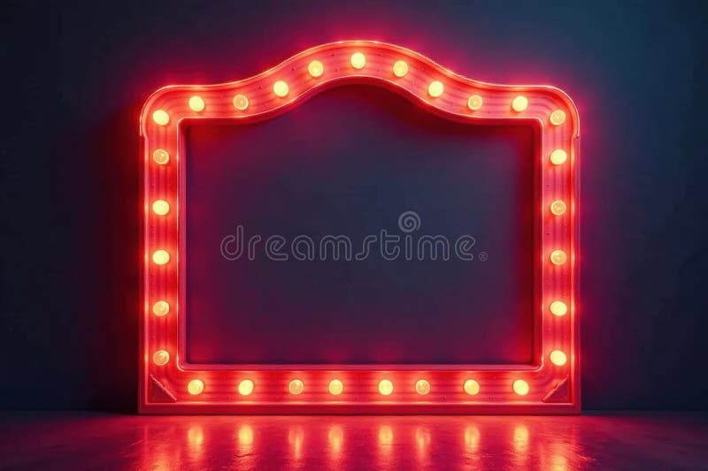 Empty Glowing Marquee Light Frame, Classic Retro Design , Silver, Dark ...