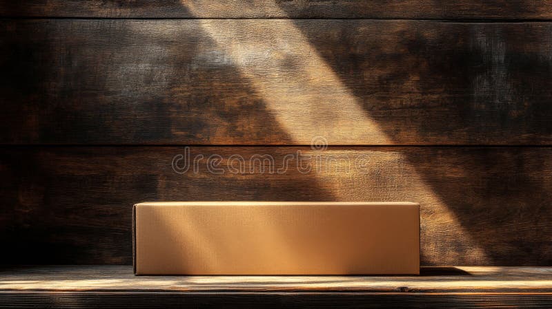 Empty Gold Box Display on Rustic Wooden Shelf Stock Illustration ...