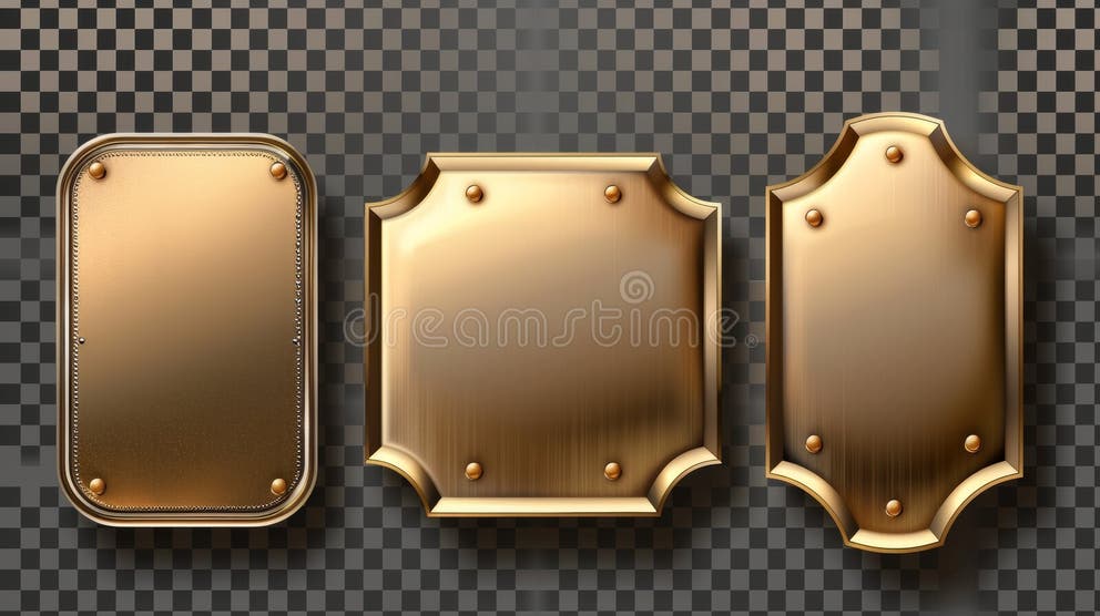 Empty Gold or Brass Name Plaques Mockup. Metal Identification Tags for ...