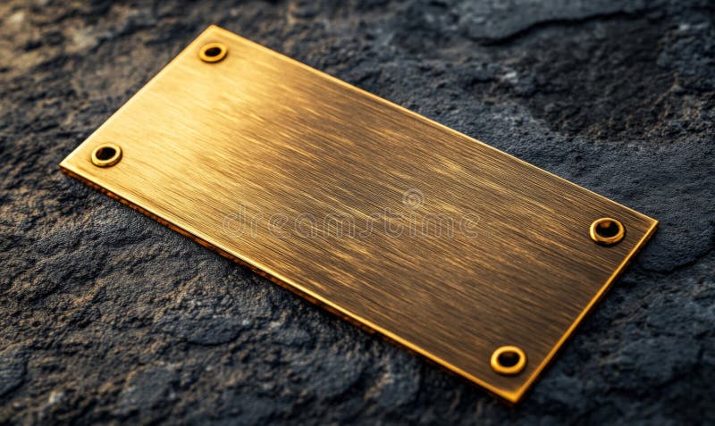 Empty Gold or Brass Nameplate Mockup with a Brushed Rectangular Design ...