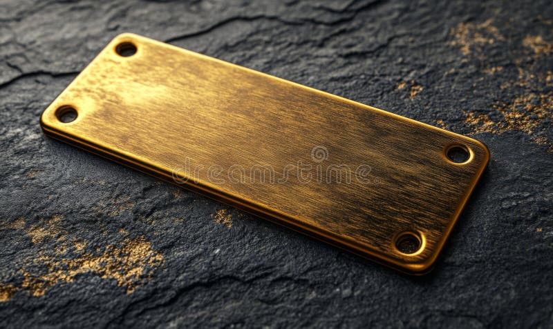 Empty Gold or Brass Nameplate Mockup with a Brushed Rectangular Design ...