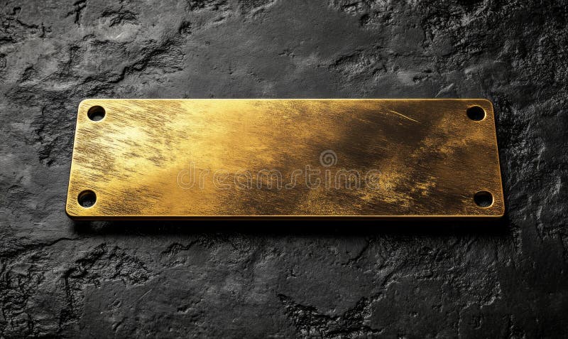 Empty Gold or Brass Nameplate Mockup with a Brushed Rectangular Design ...
