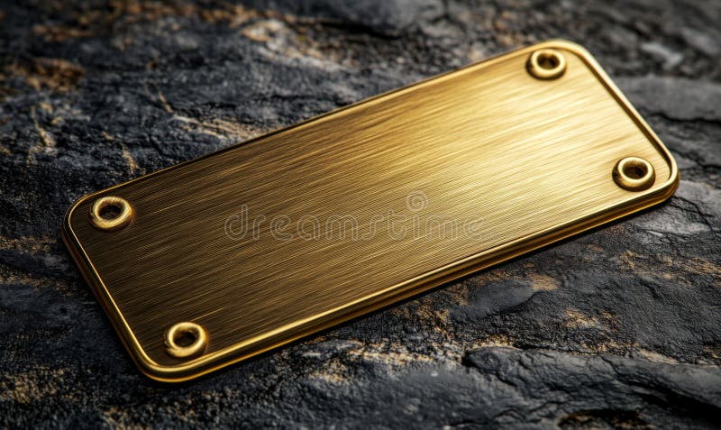 Empty Gold or Brass Nameplate Mockup with a Brushed Rectangular Design ...
