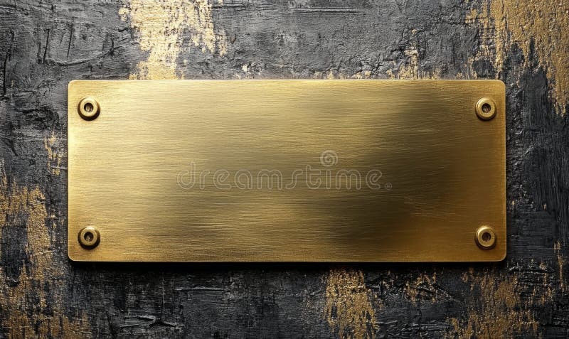 Empty Gold or Brass Nameplate Mockup with a Brushed Rectangular Design ...